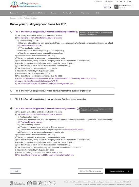 Identification and Generation of Applicable ITR User Manual | Income ...
