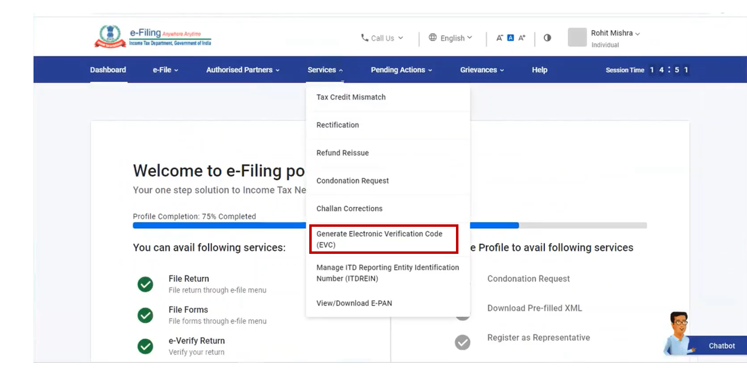 Generate EVC User Manual | Income Tax Department