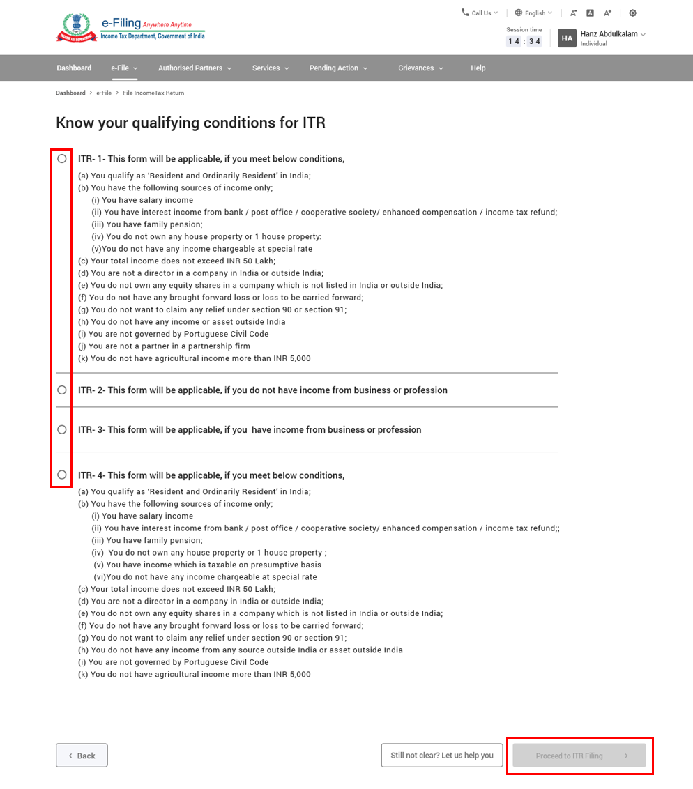 Identification and Generation of Applicable ITR User Manual | Income ...