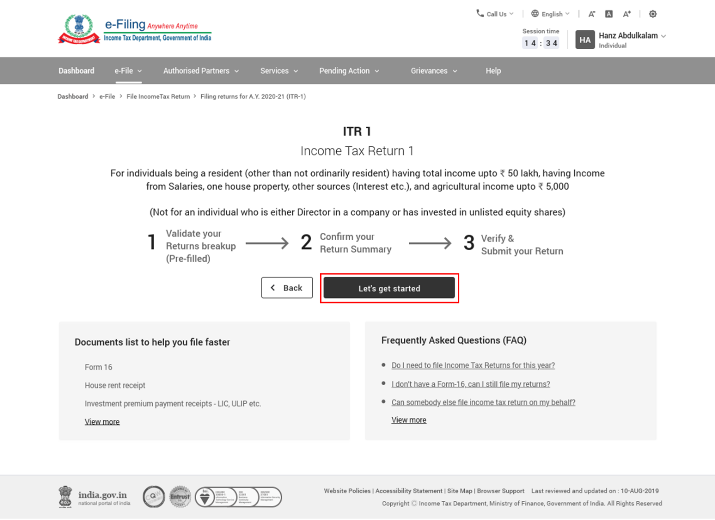 Identification and Generation of Applicable ITR User Manual | Income ...