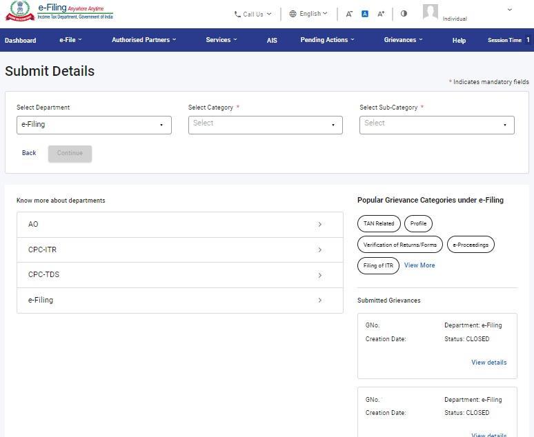 How to Raise Grievances- User Manual | Income Tax Department