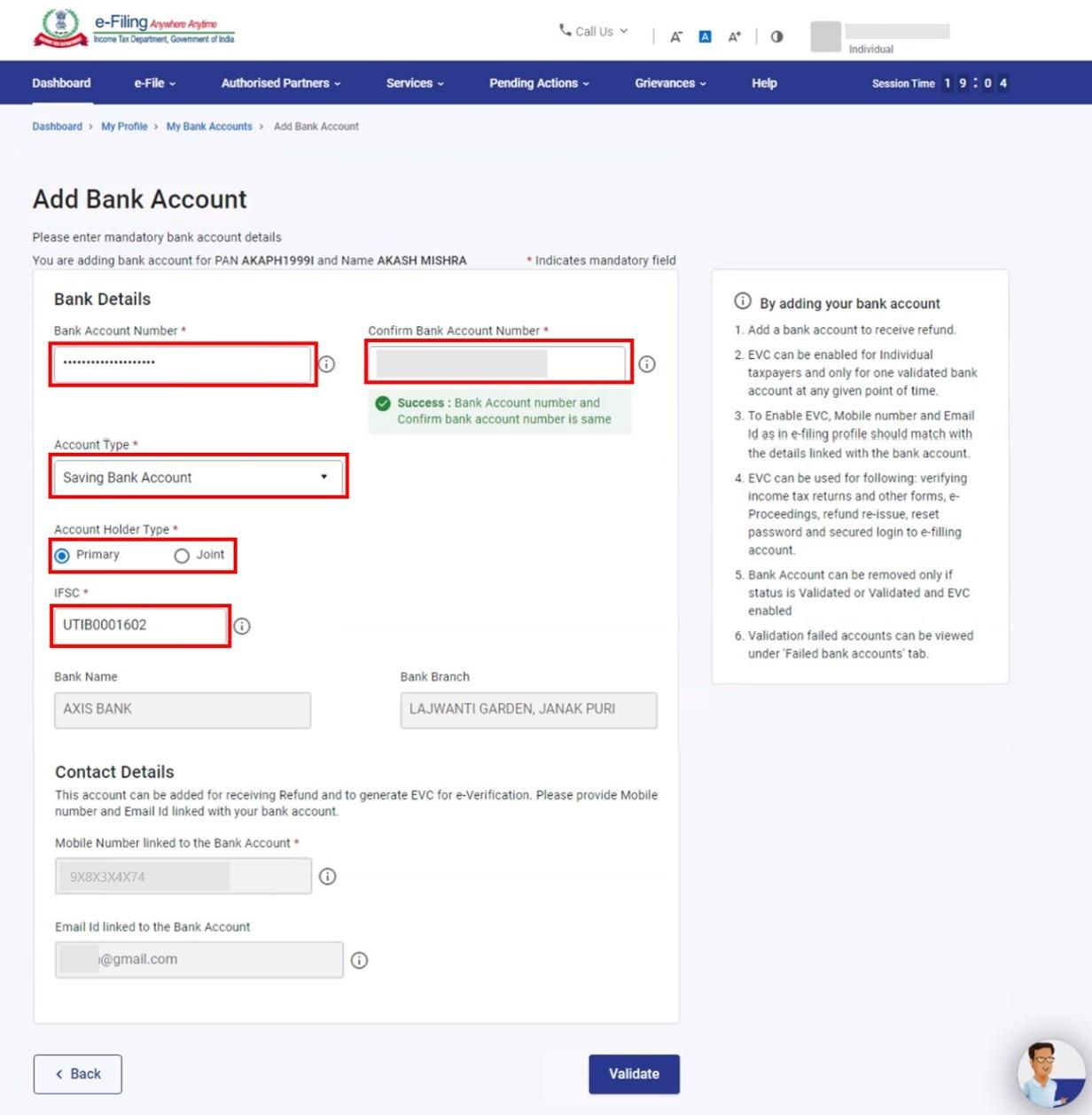 My Bank Account User Manual | Income Tax Department