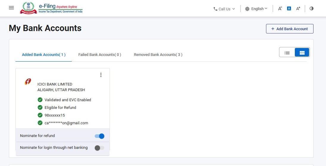 My Bank Account User Manual | Income Tax Department