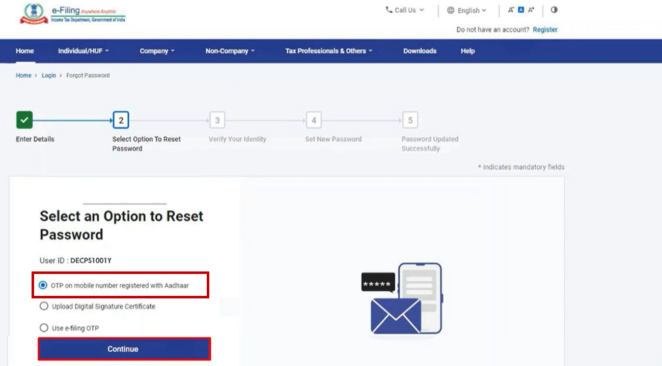 Reset Your Password User Manual | Income Tax Department