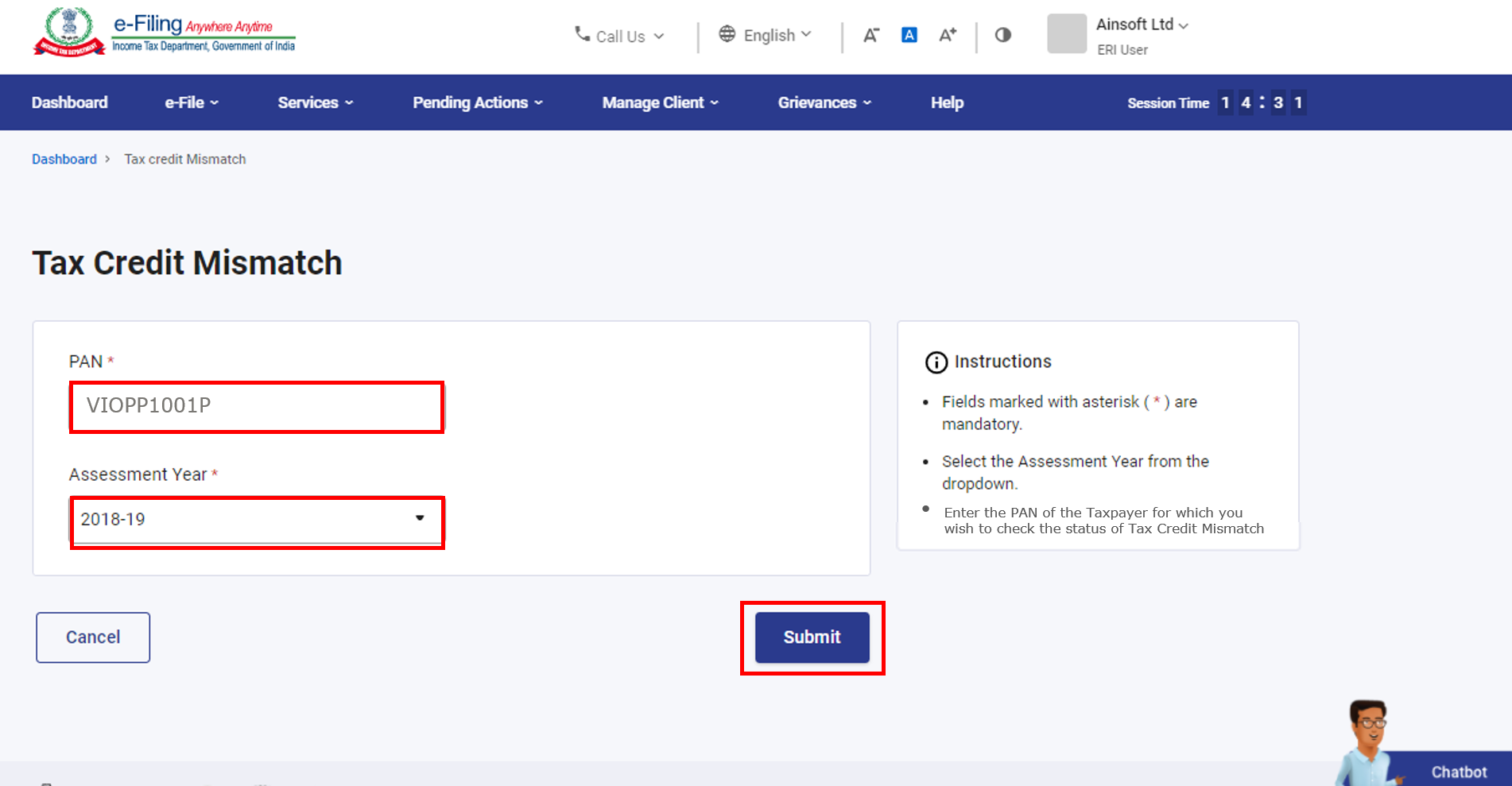 View Tax Credit Mismatch User Manual | Income Tax Department