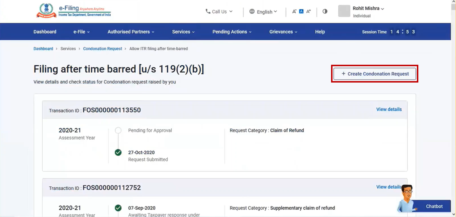 Raise Service Request User Manual | Income Tax Department