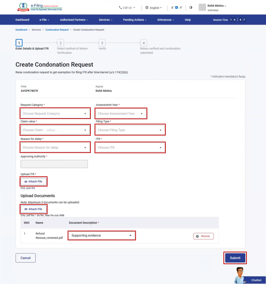 Raise Service Request User Manual | Income Tax Department