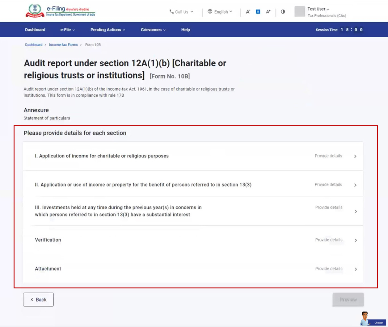 Form 10B User Manual | Income Tax Department