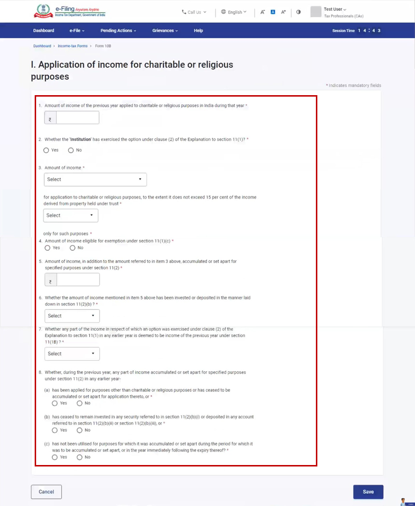 Form 10B User Manual | Income Tax Department