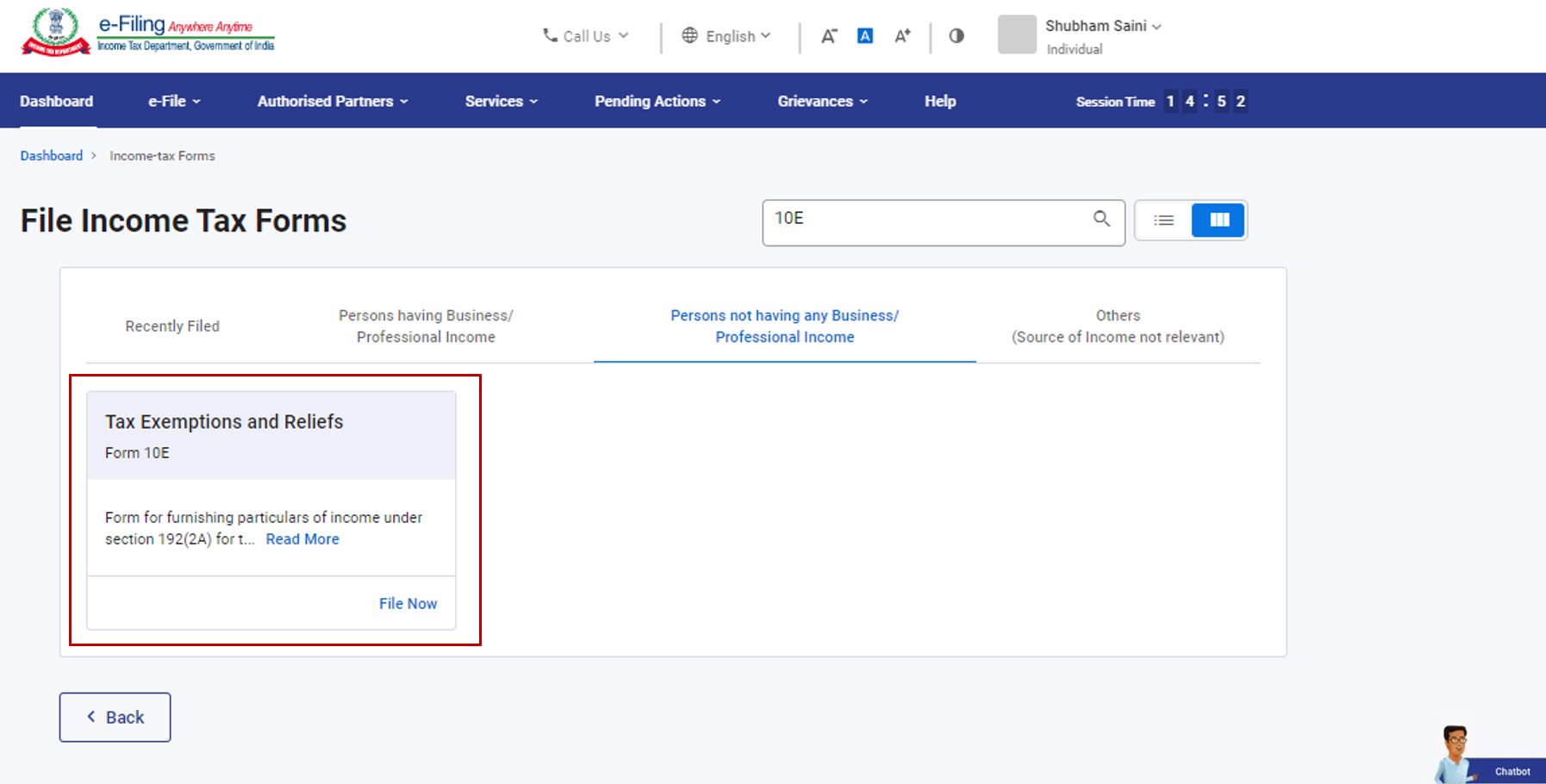 Form 10E User Manual | Income Tax Department