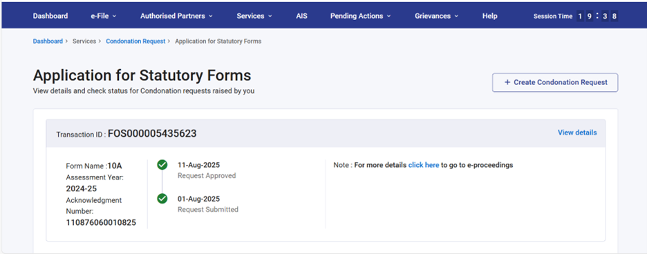 Condonation request for Form 10A u/s 12A User Manual | Income Tax ...