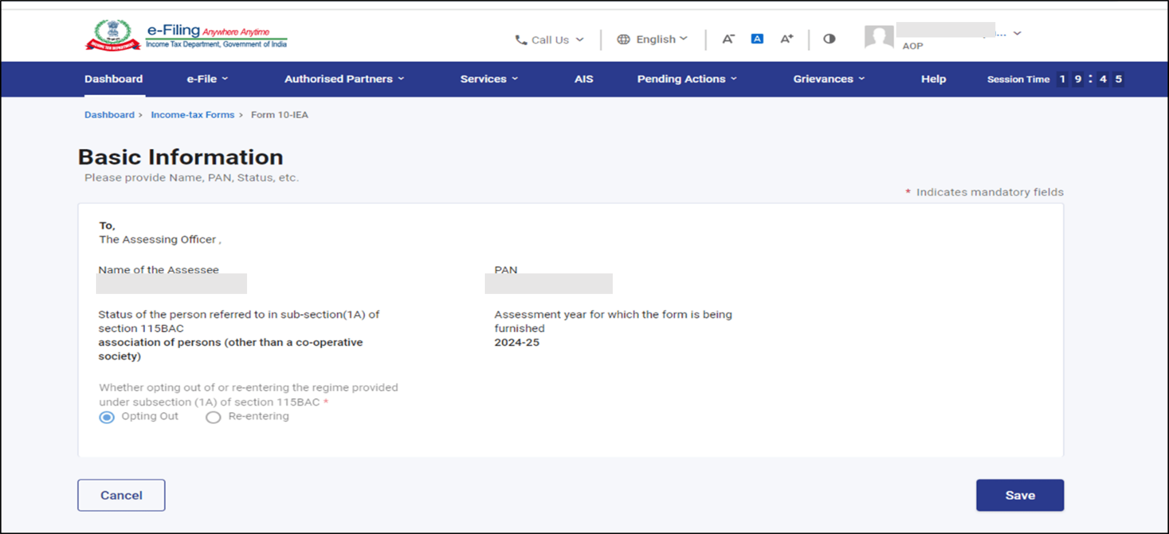 Form 10-IEA - User Manual & FAQs | Income Tax Department