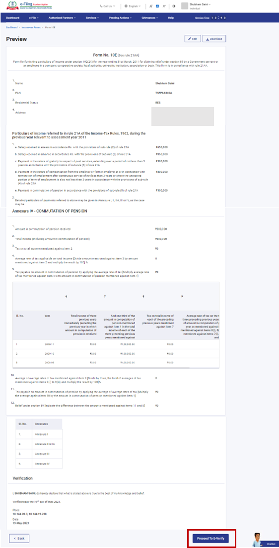 Form 10E User Manual | Income Tax Department