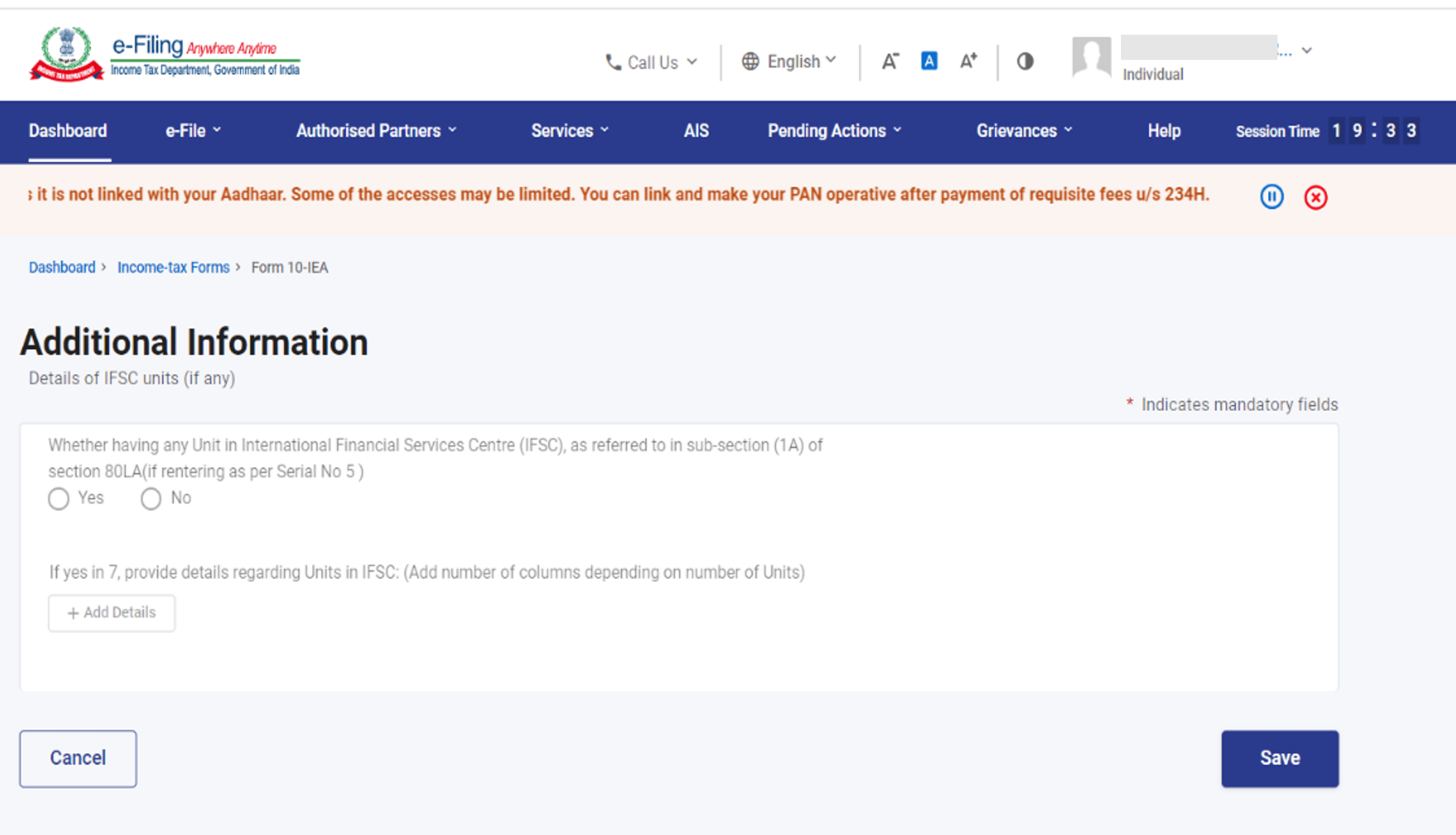 Form 10-IEA - User Manual & FAQs | Income Tax Department