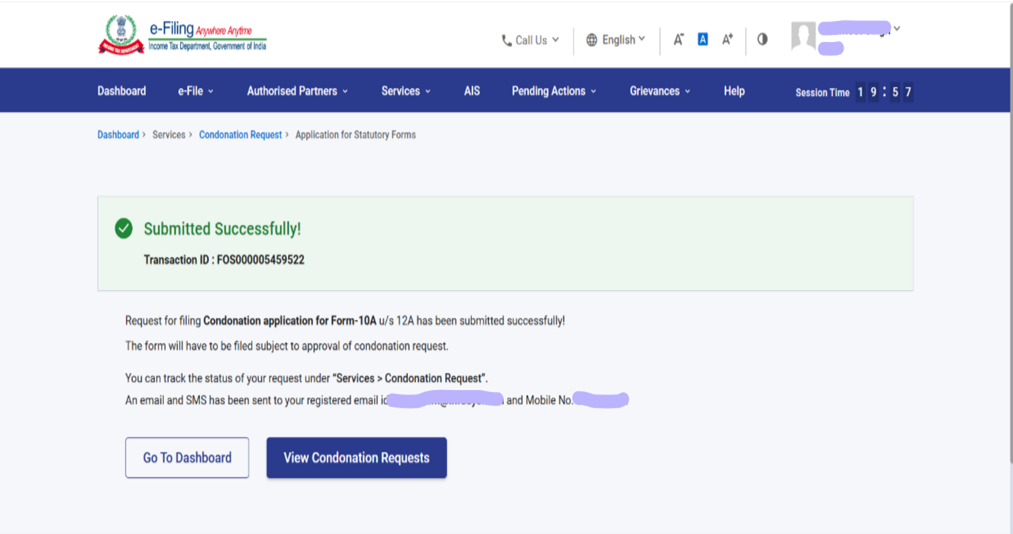 Condonation request for Form 10A u/s 12A User Manual | Income Tax ...
