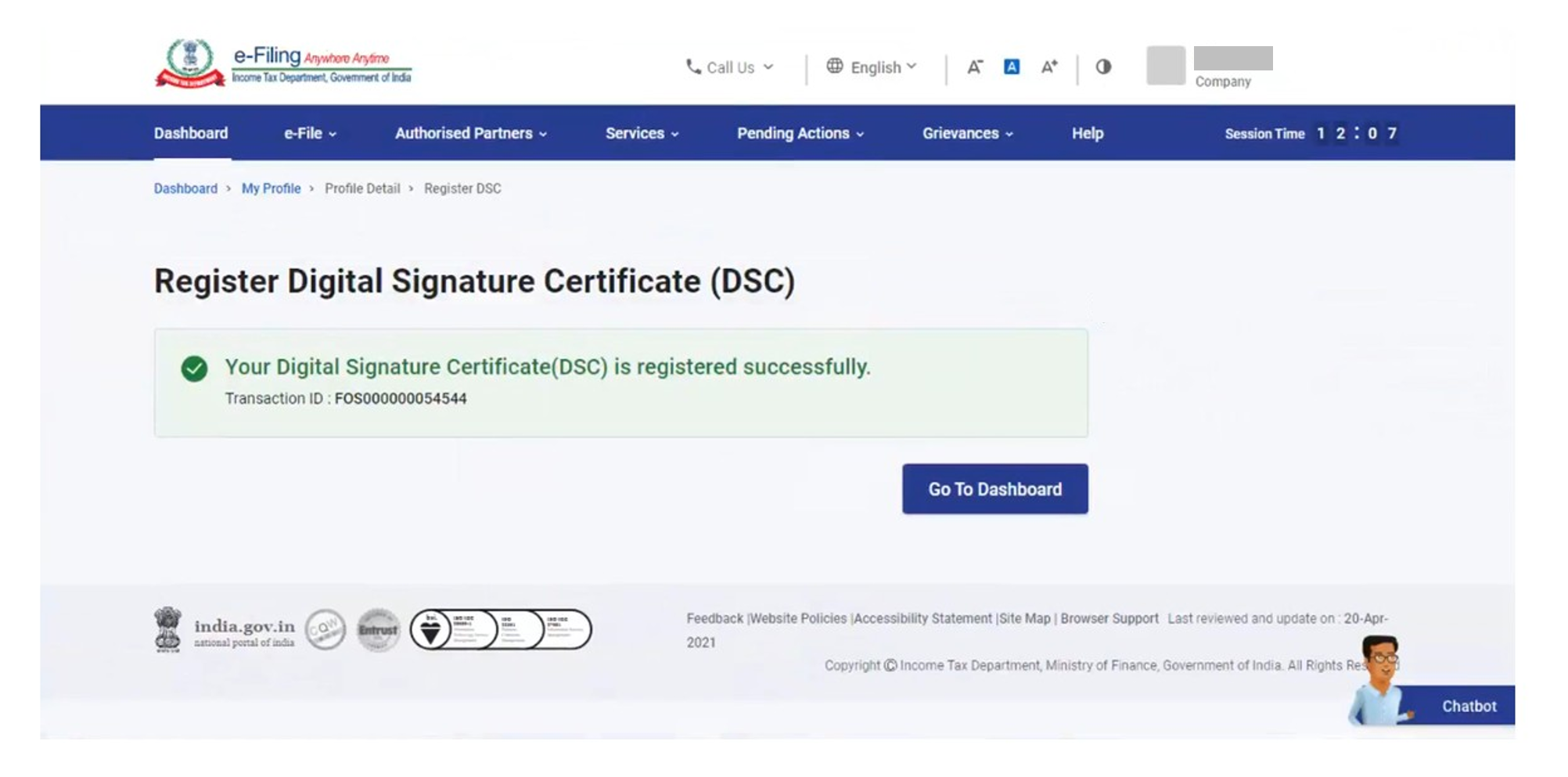 Register Digital Signature Certificate User Manual | Income Tax Department