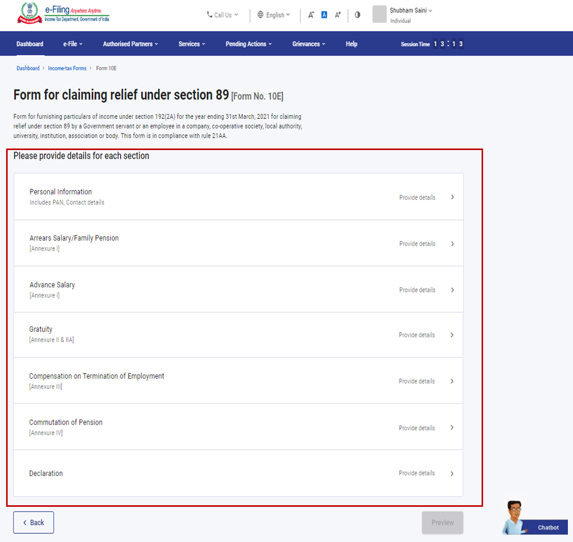Form 10E User Manual | Income Tax Department