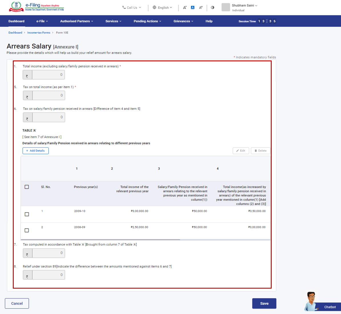 Form 10E User Manual | Income Tax Department