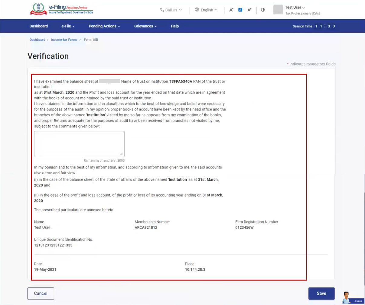 Form 10B User Manual | Income Tax Department