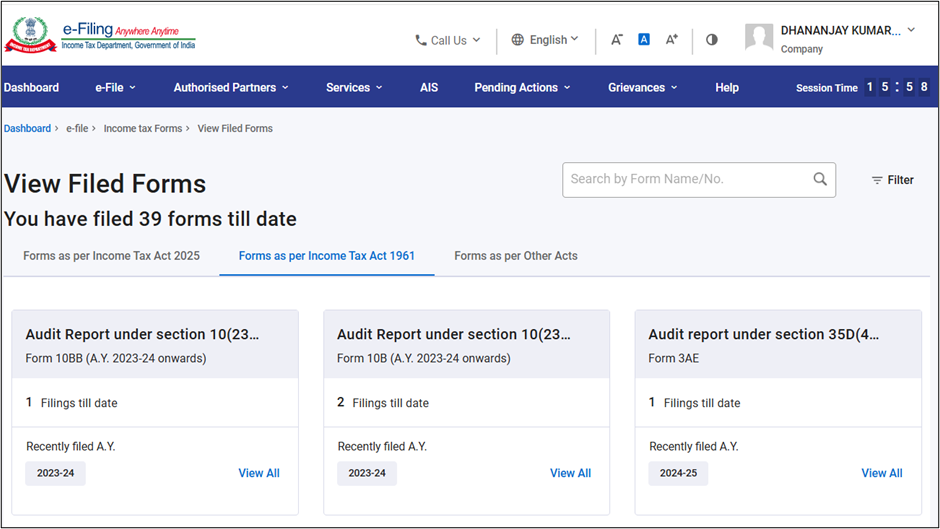 View Filed Forms User Manual | Income Tax Department
