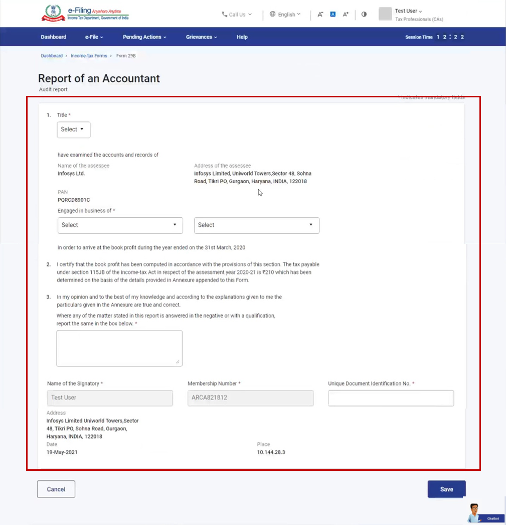 Form 29B User Manual | Income Tax Department