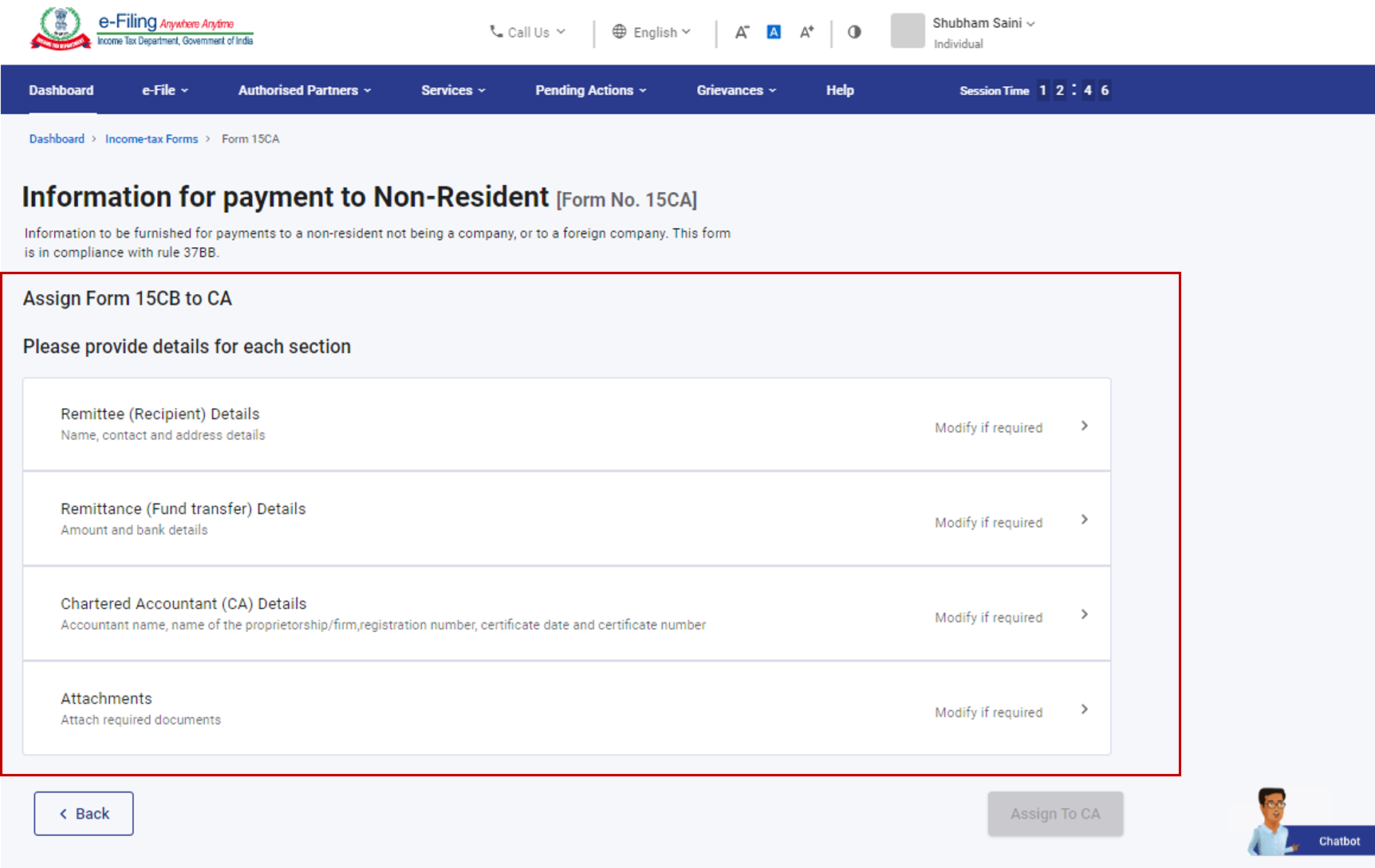 Form 15 CA User Manual | Income Tax Department
