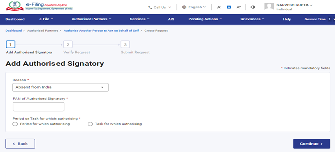 Add Authorised Signatory -User Manual | Income Tax Department