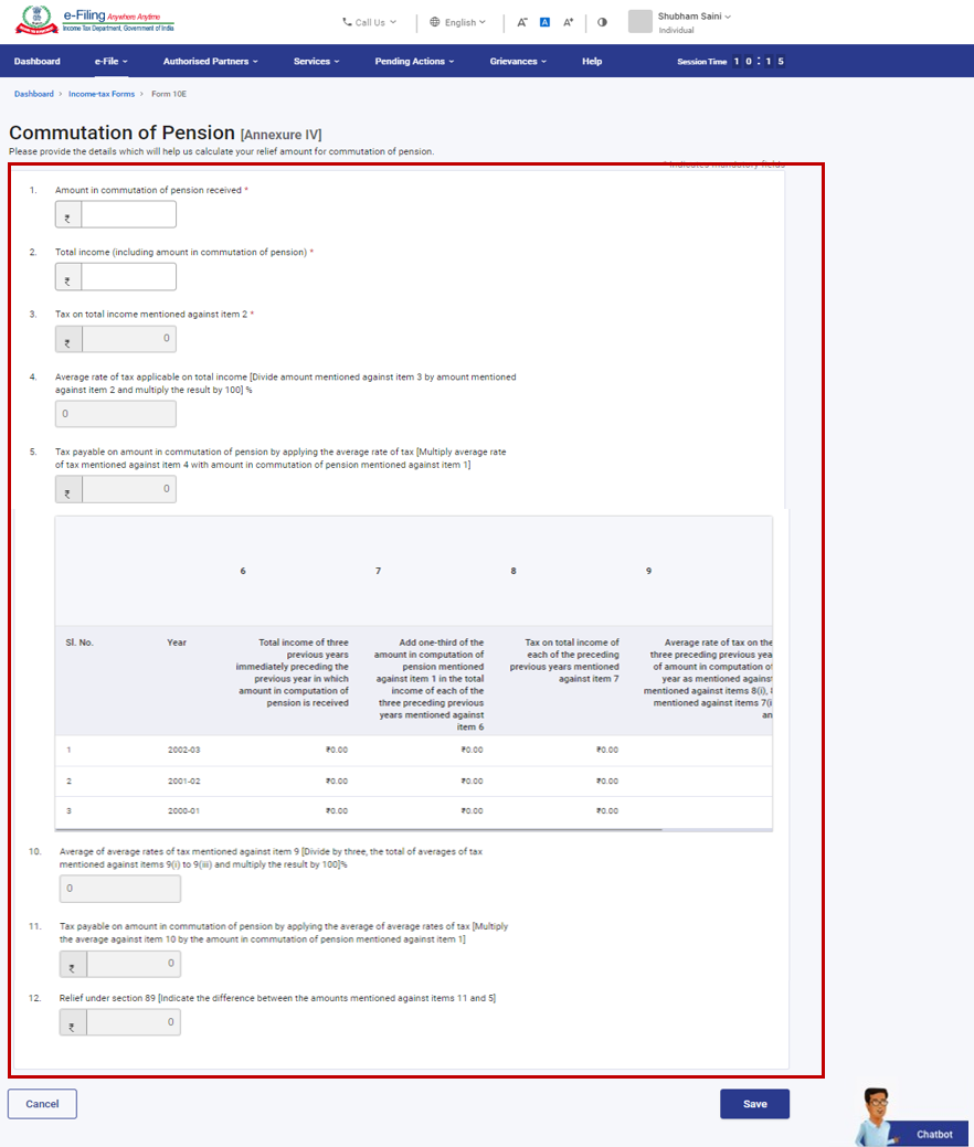 Form 10E User Manual | Income Tax Department