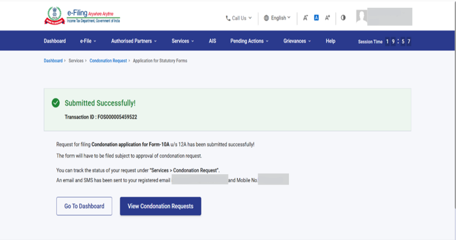 Condonation request for Form 10A u/s 12A User Manual | Income Tax ...