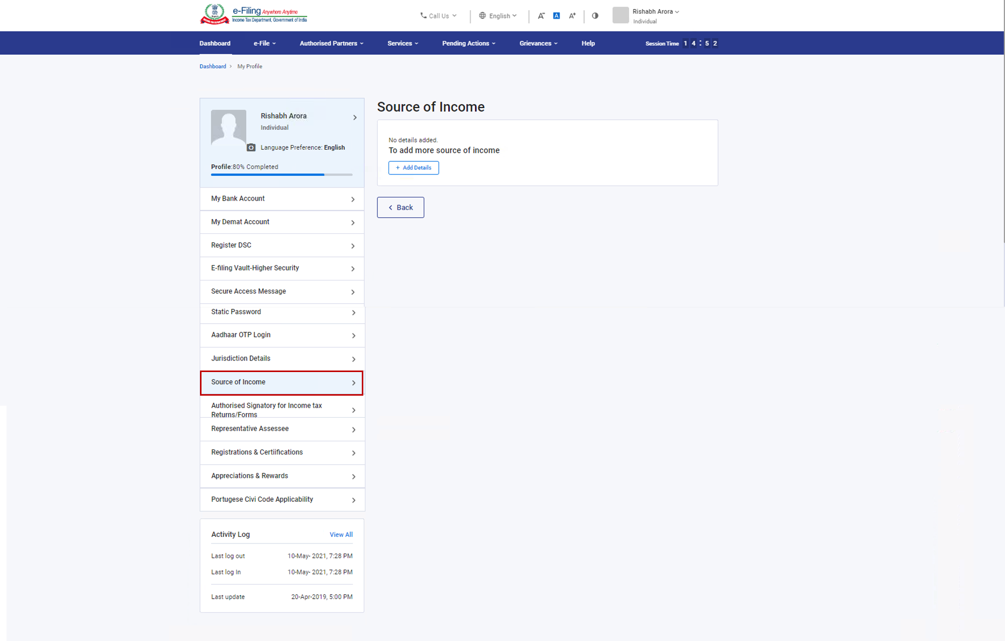 My Profile User Manual | Income Tax Department