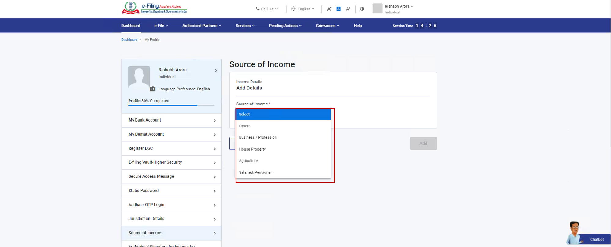 My Profile User Manual | Income Tax Department