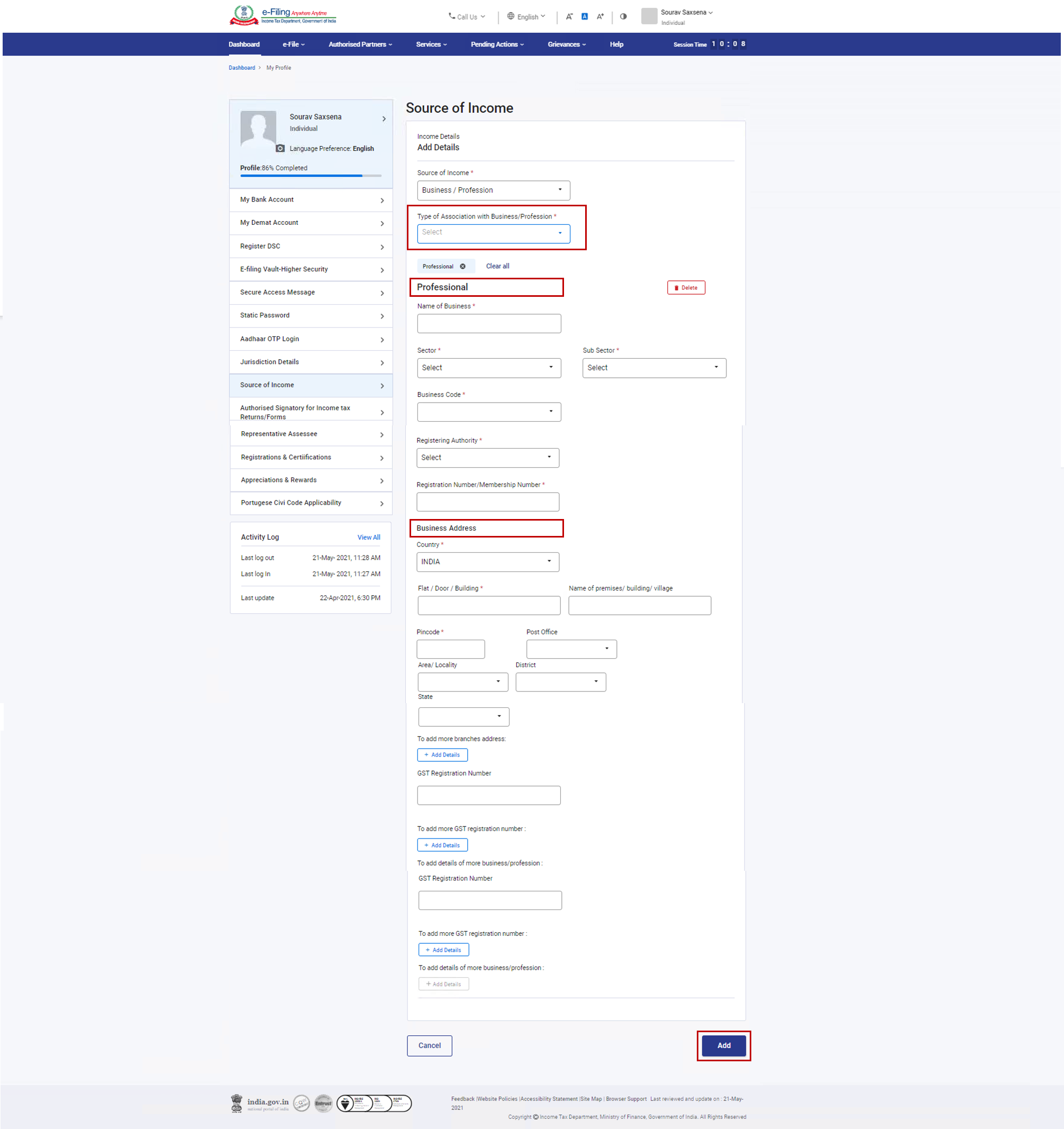 My Profile User Manual | Income Tax Department