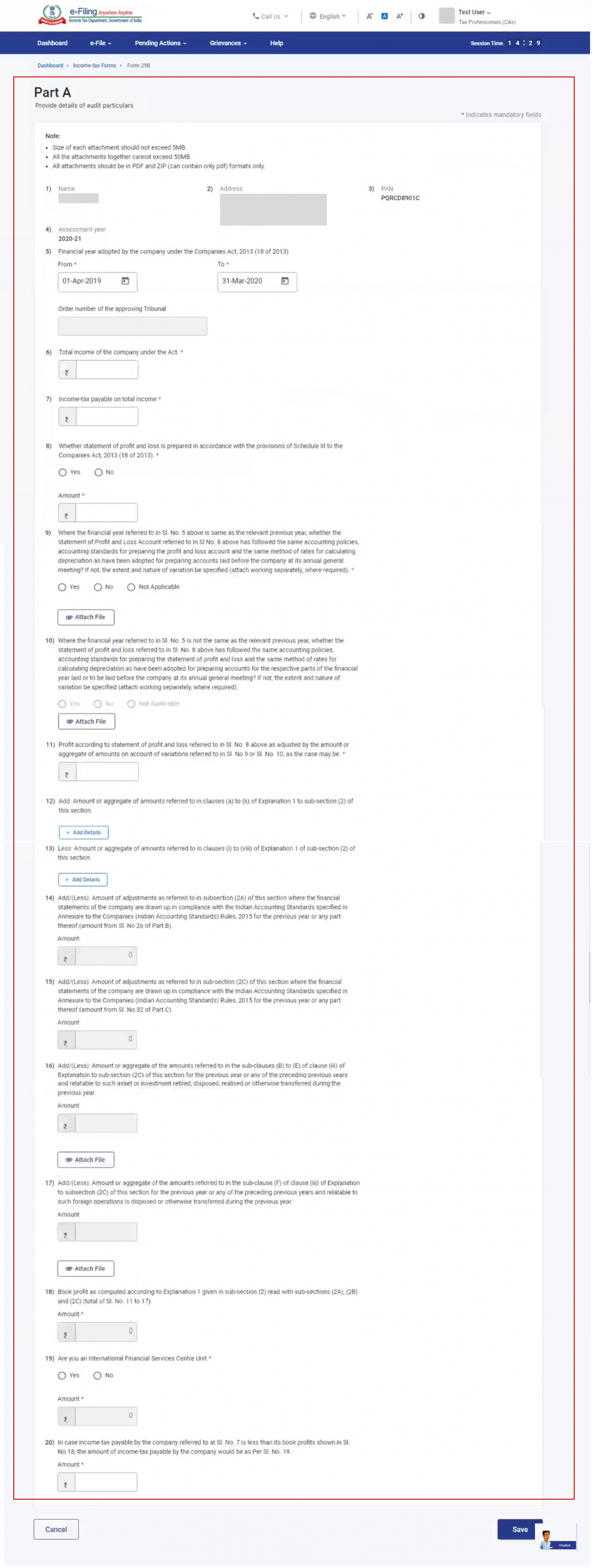 Form 29B User Manual | Income Tax Department