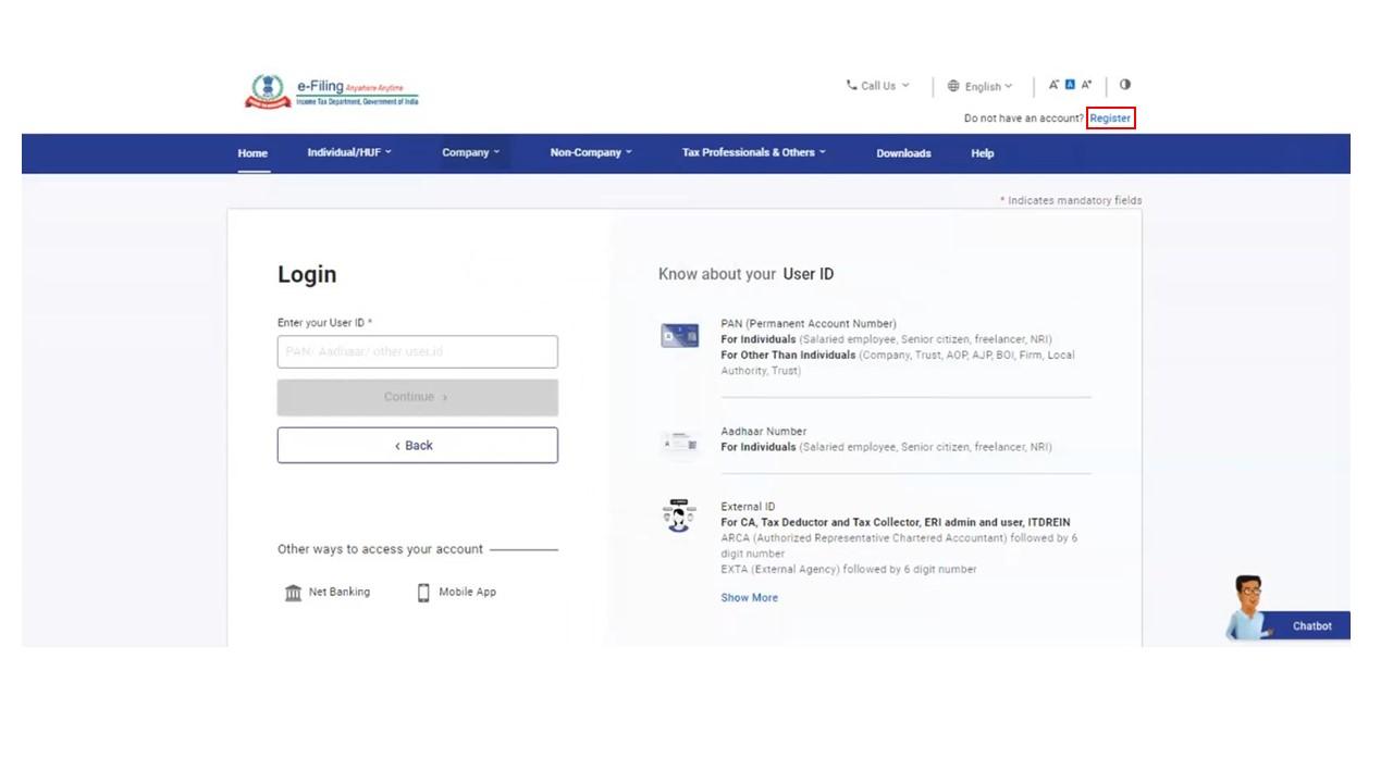 Register for e-Filing (Company) User Manual | Income Tax Department