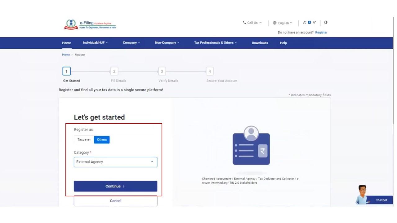 Register for e-Filing (External Agency) User Manual | Income Tax Department