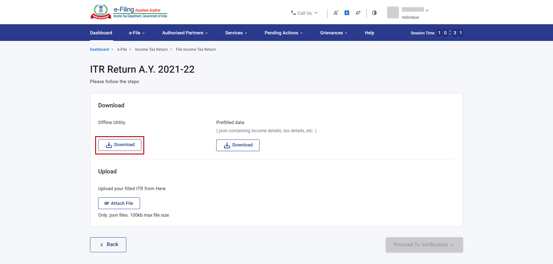 Offline Utility for ITRs User Manual | Income Tax Department