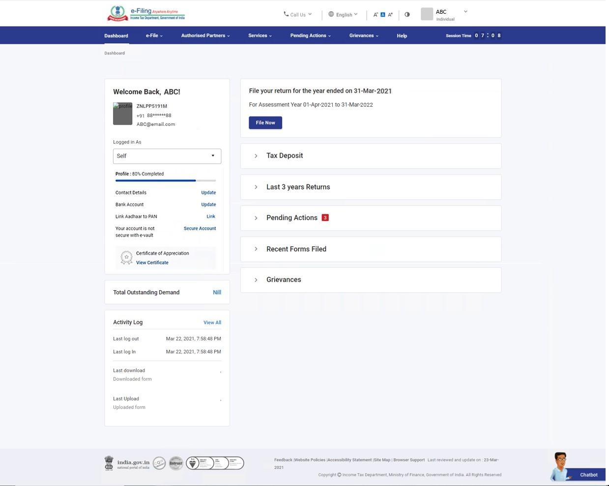 Dashboard and Worklist (Taxpayer) User Manual | Income Tax Department