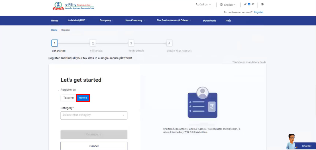 Register for e-Filing (TIN 2.0 Stakeholders) User Manual | Income Tax ...