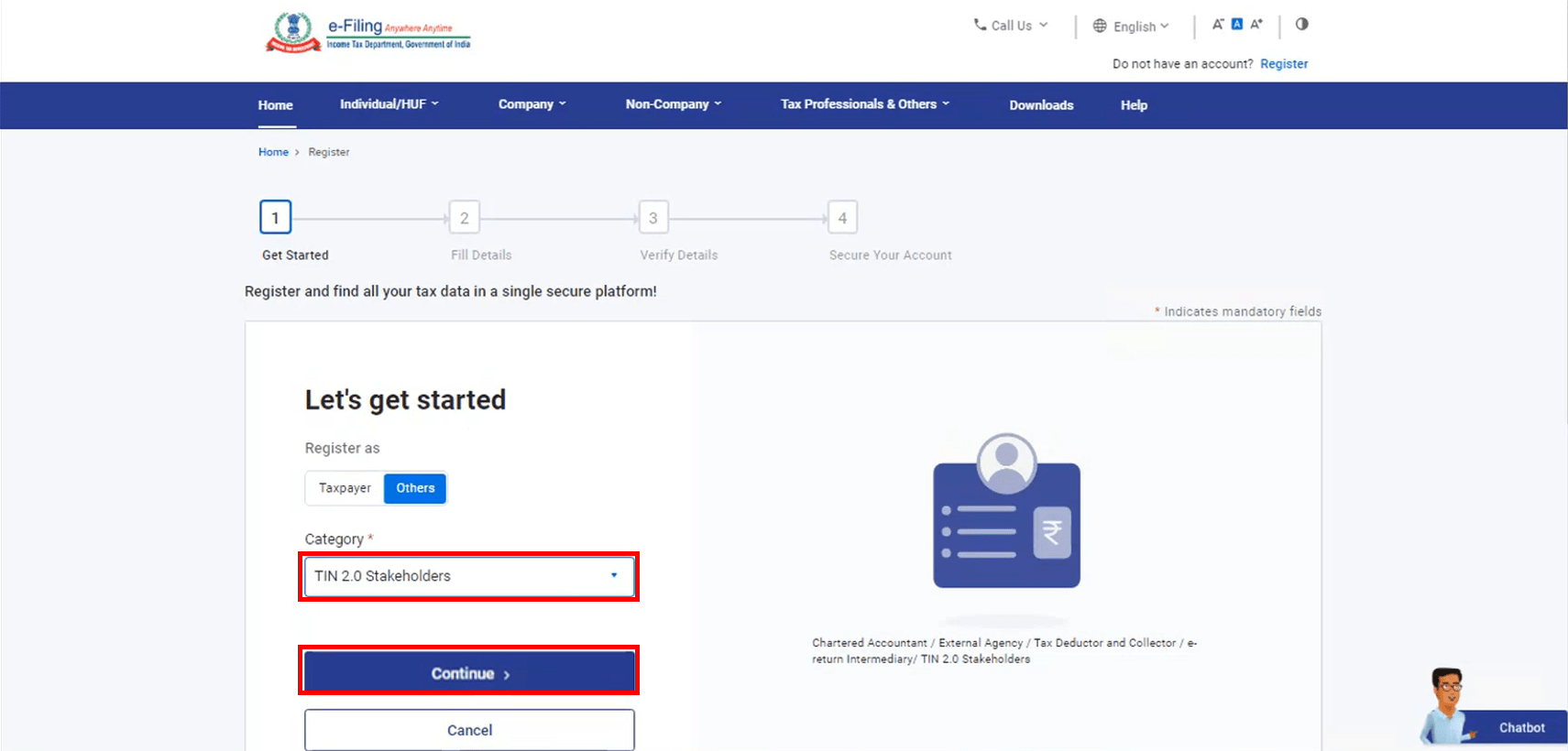 Register for e-Filing (TIN 2.0 Stakeholders) User Manual | Income Tax ...