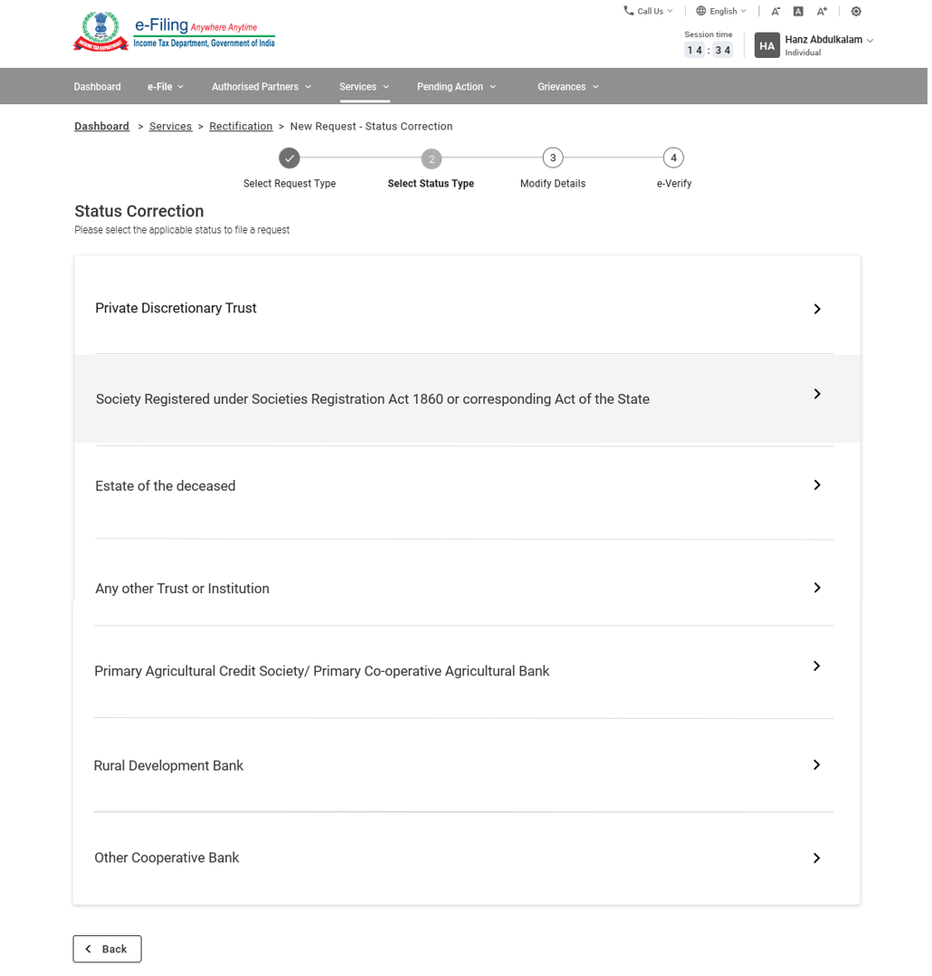 Raise Rectification Request User Manual | Income Tax Department
