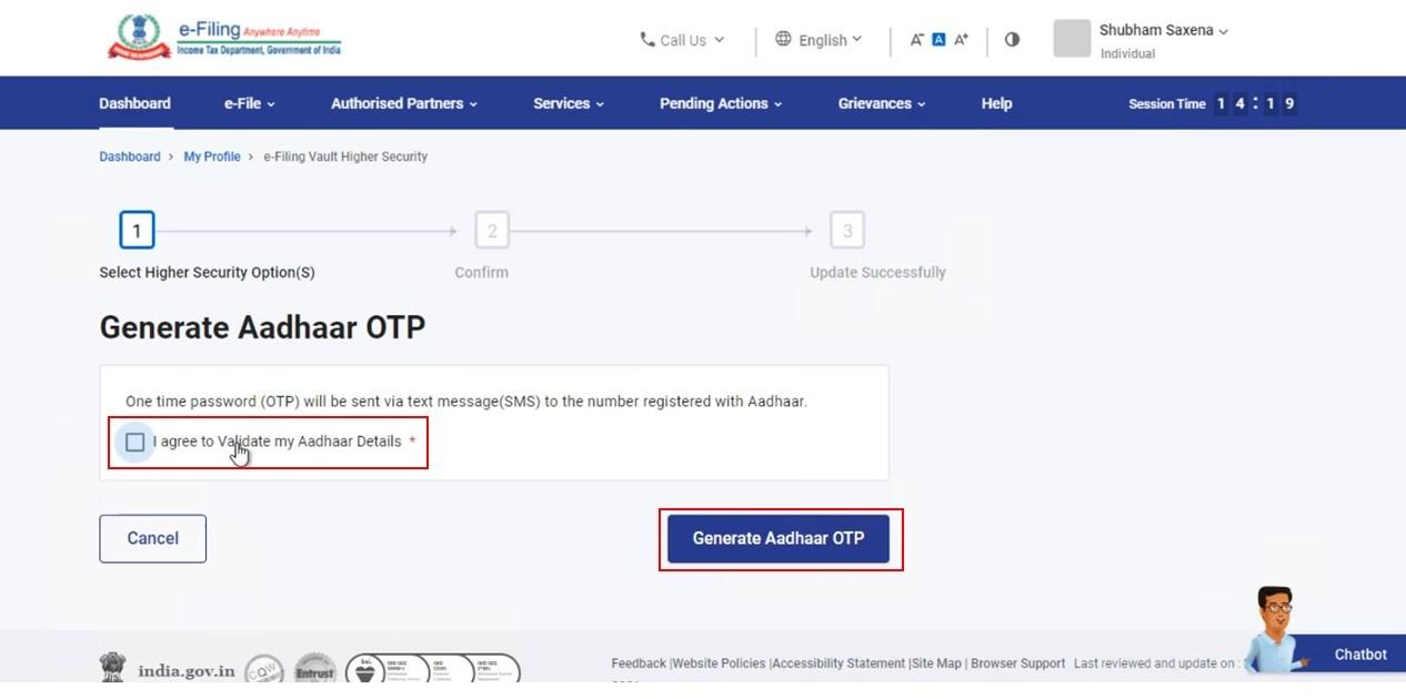 e-Filing Vault Higher Security User Manual | Income Tax Department