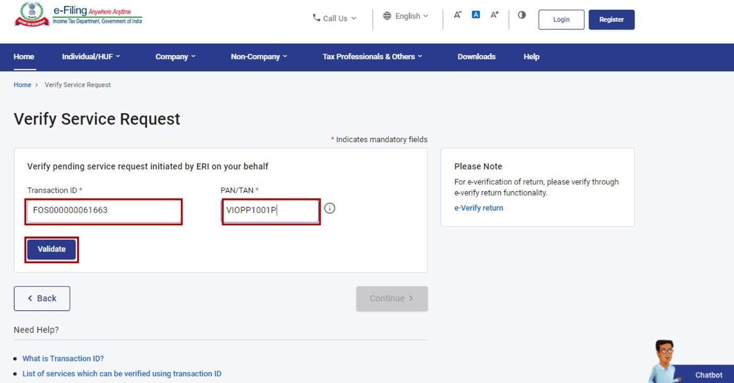 Verify Service Request of ERIs > User Manual | Income Tax Department