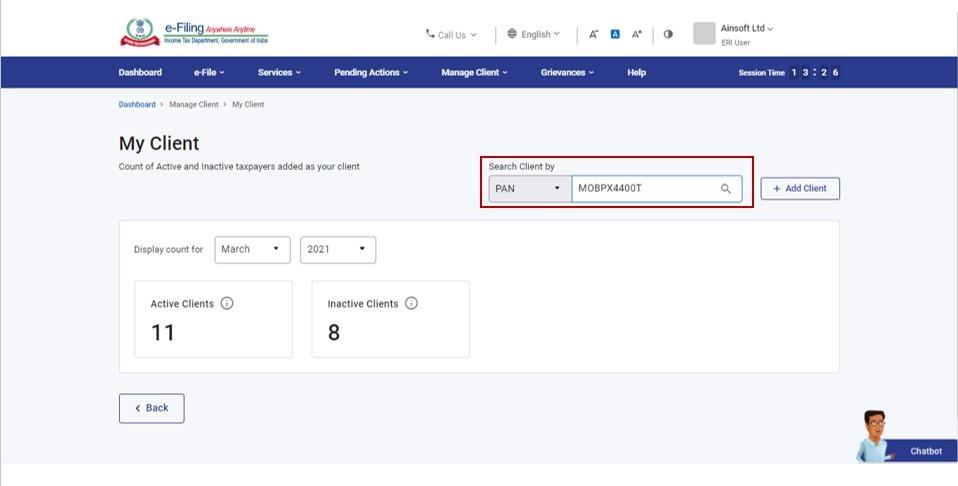 View Client Details (by ERIs) > User Manual | Income Tax Department