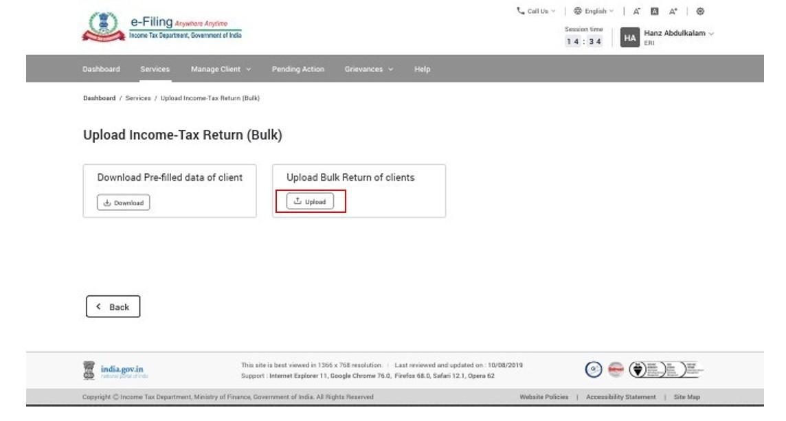 Bulk ITR Upload and View (by ERIs) > User Manual | Income Tax Department