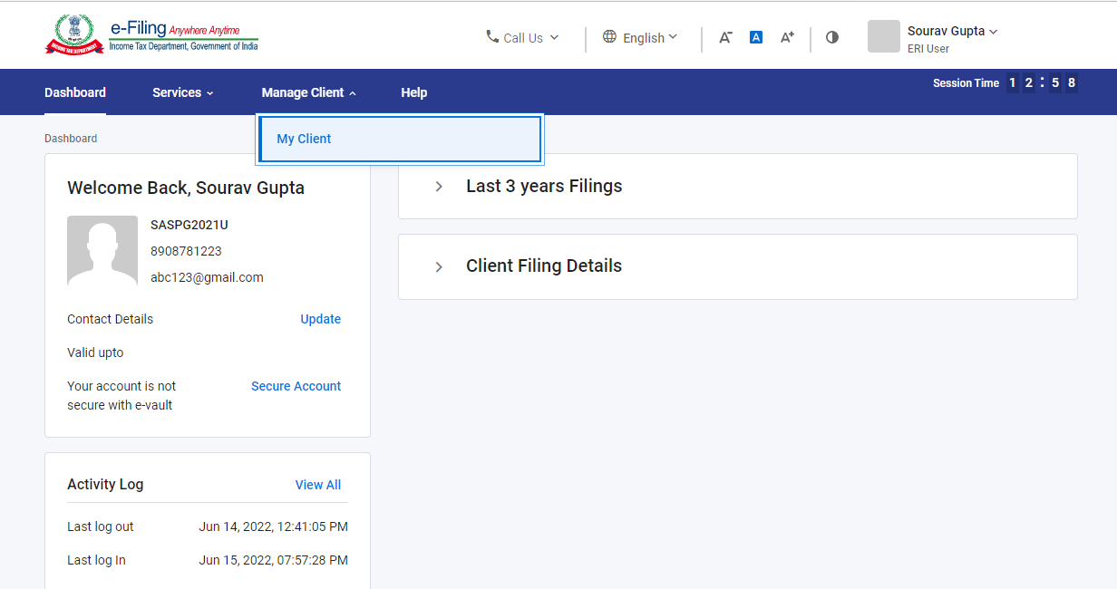 View Client Details (by ERIs) > User Manual | Income Tax Department
