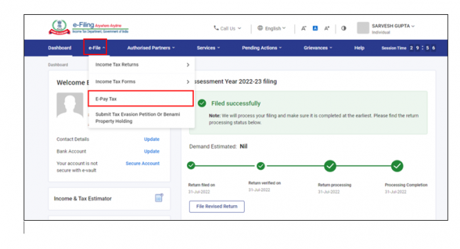 Tax payment over the Counter User Manual | Income Tax Department