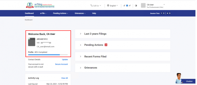 Dashboard and Worklist (CA) User Manual | Income Tax Department