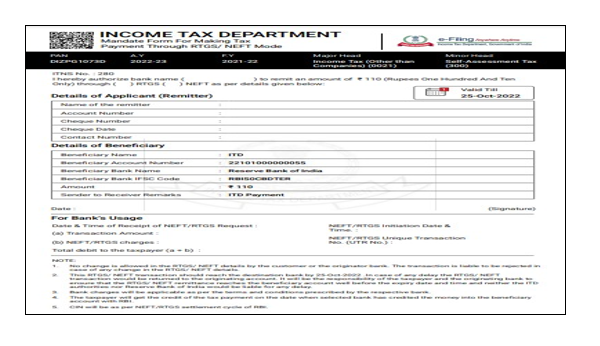 Tax payment through NEFT/RTGS User Manual | Income Tax Department