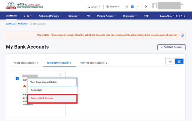 My Bank Account User Manual | Income Tax Department