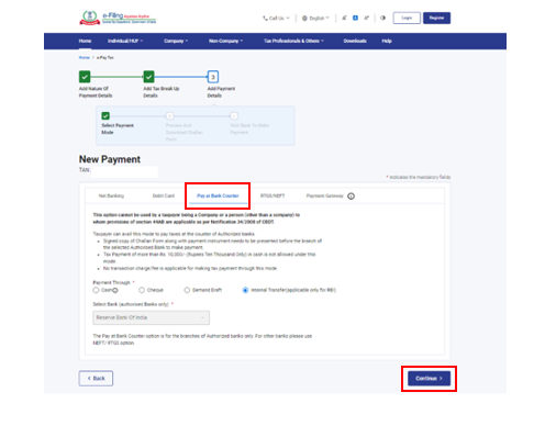 Tax payment over the Counter User Manual | Income Tax Department